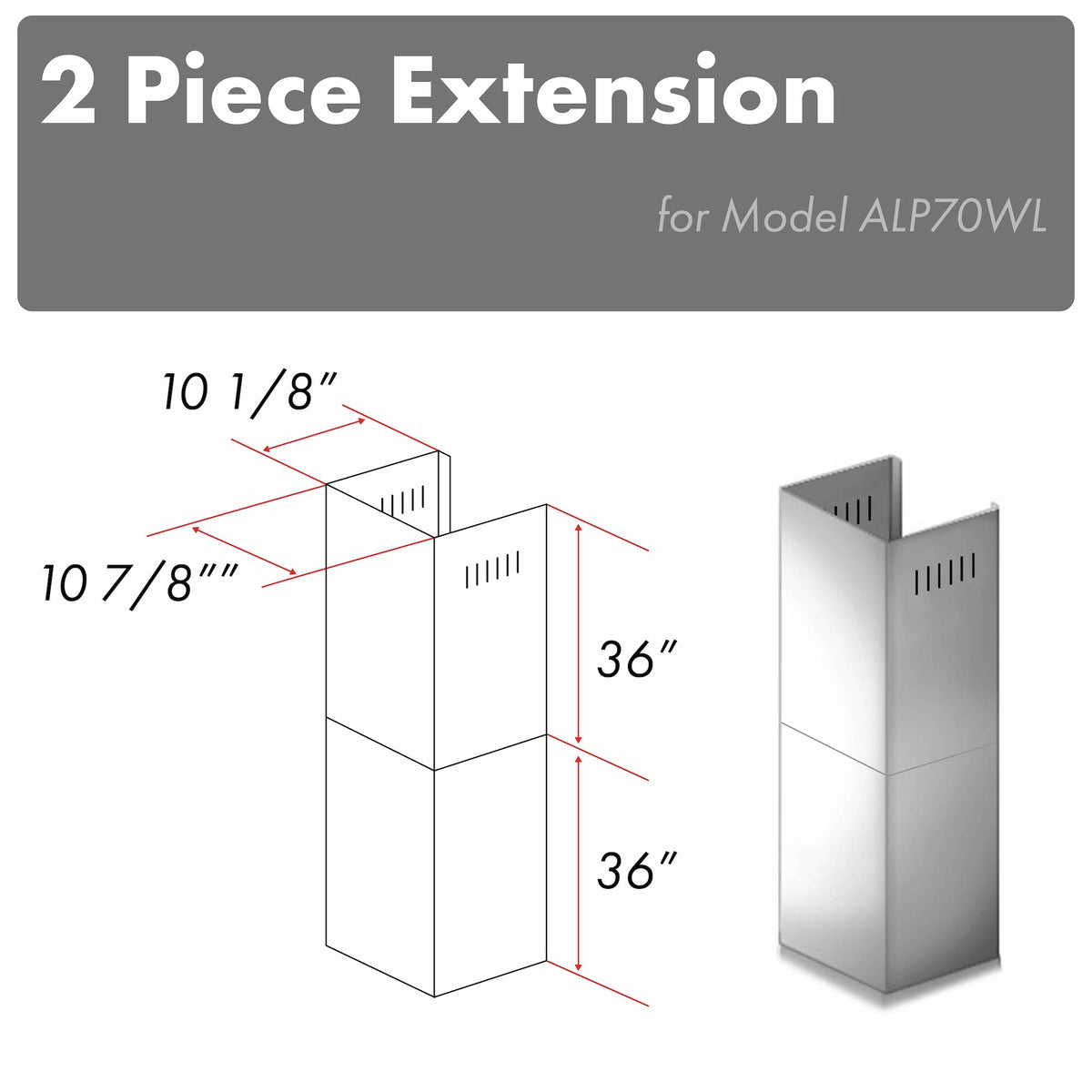 ZLINE 2-36" Chimney Extensions for 10 ft. to 12 ft. Ceilings (2PCEXT-A ...